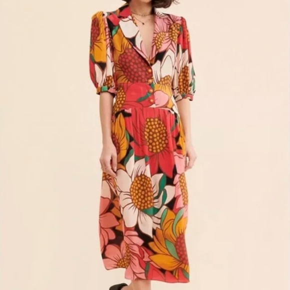 FARM Rio | Dresses | Farm Rio Sunflower Summer Midi Dress Xs | Poshmark